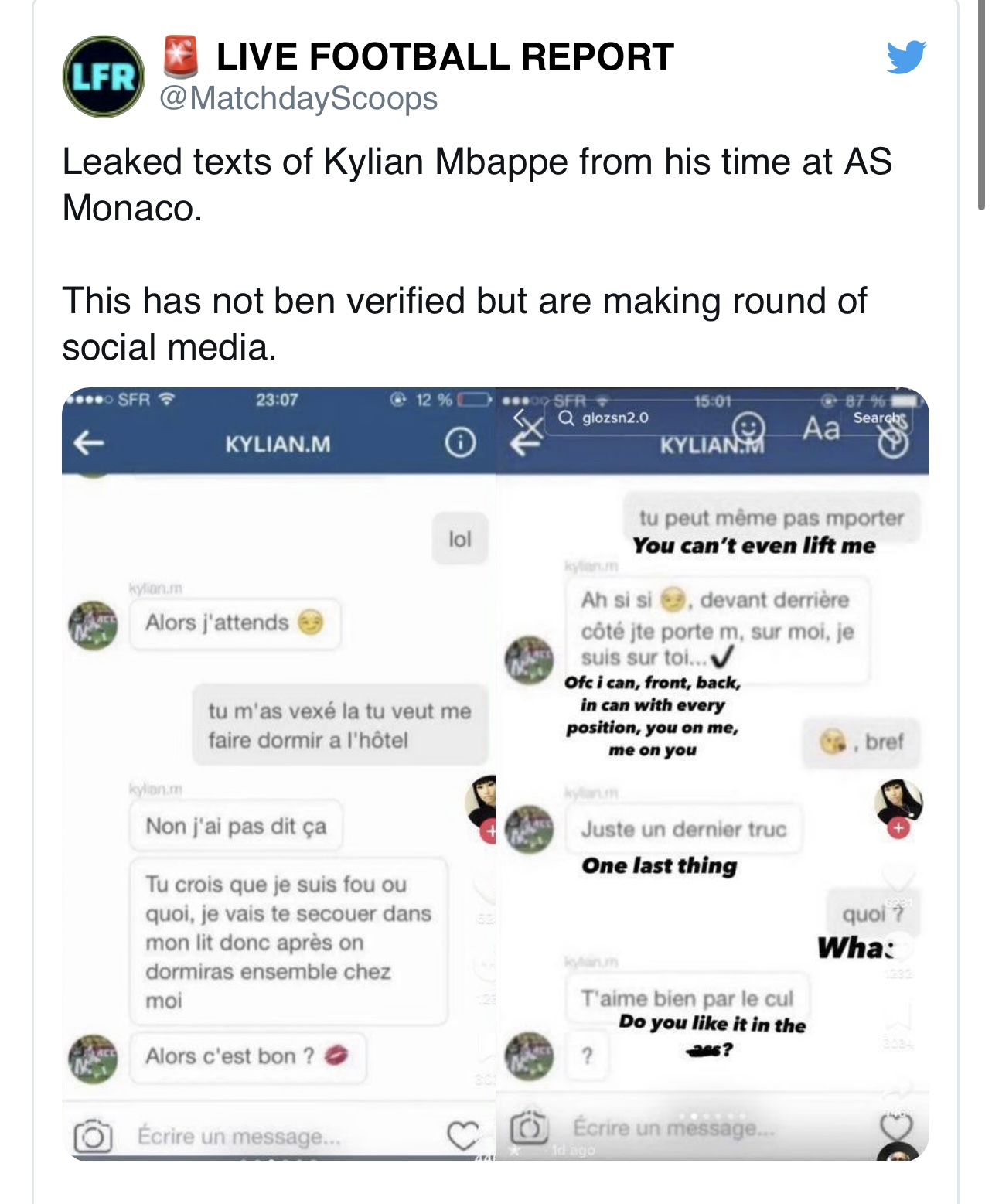 Kylian Mbappe Leaked Texts