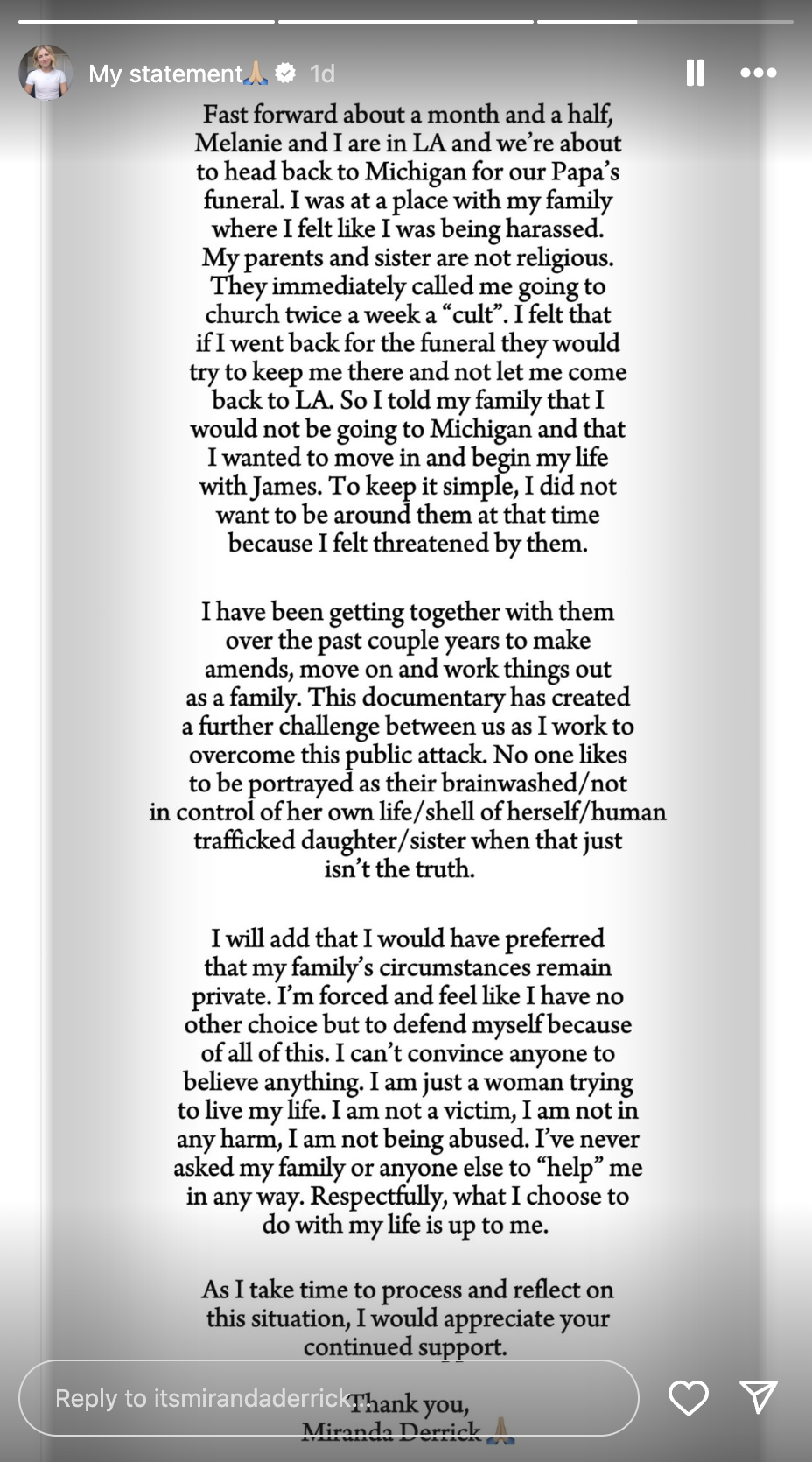 Miranda Derrick Sister Melanie Wedding Did She Attend