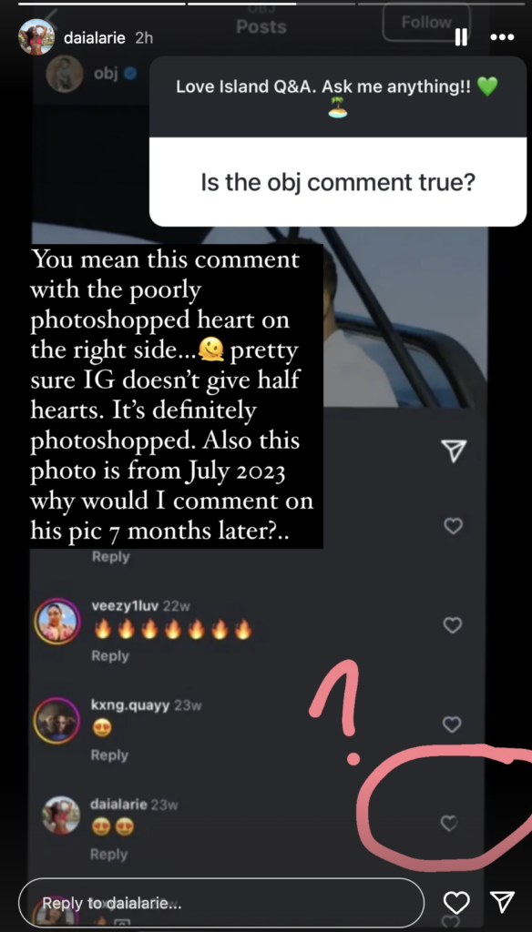 Love Island Daia Ex Boyfriend OBJ Friends Lie Exposed?