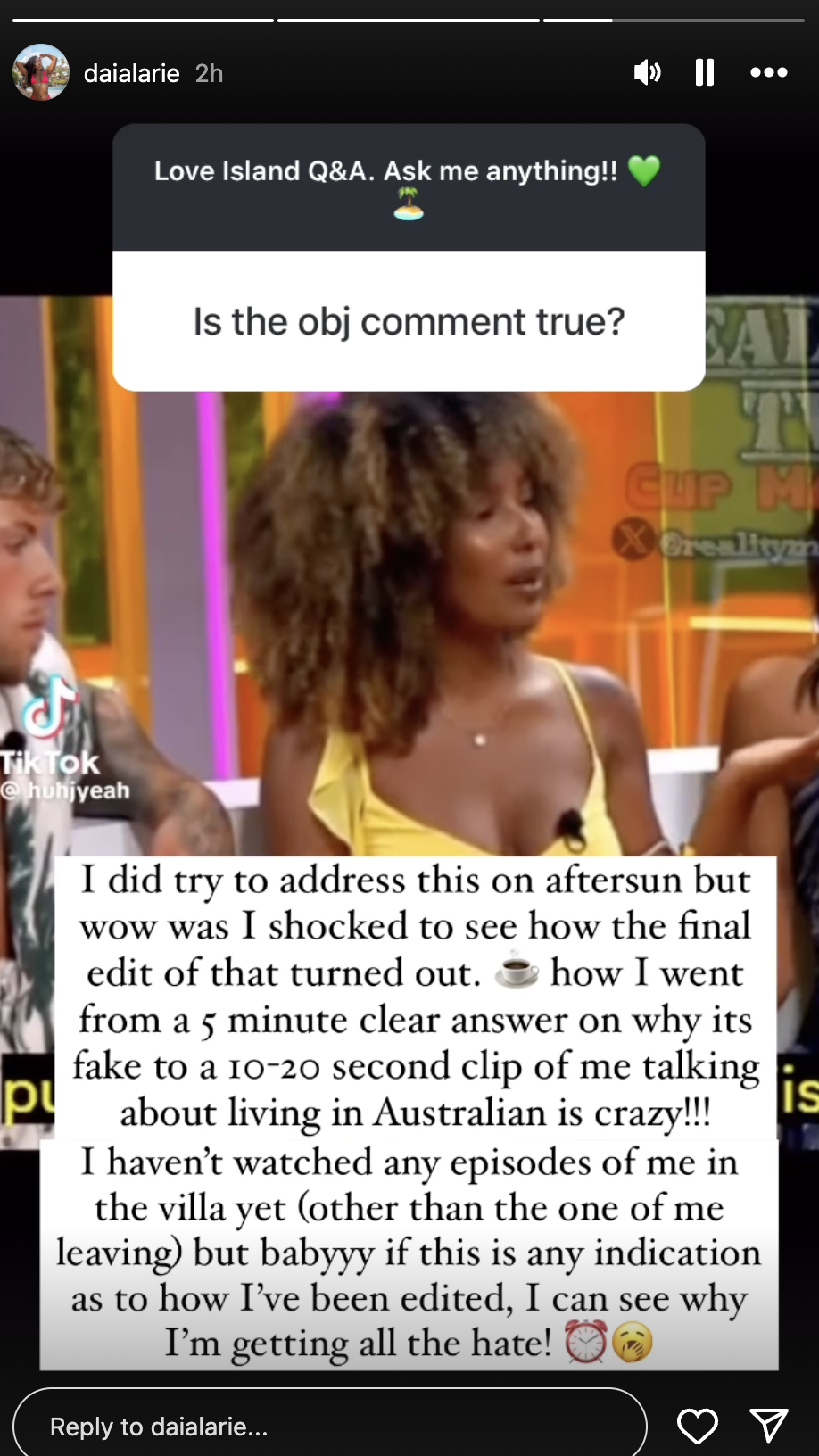 Love Island Daia Ex Boyfriend OBJ Friends Lie Exposed?