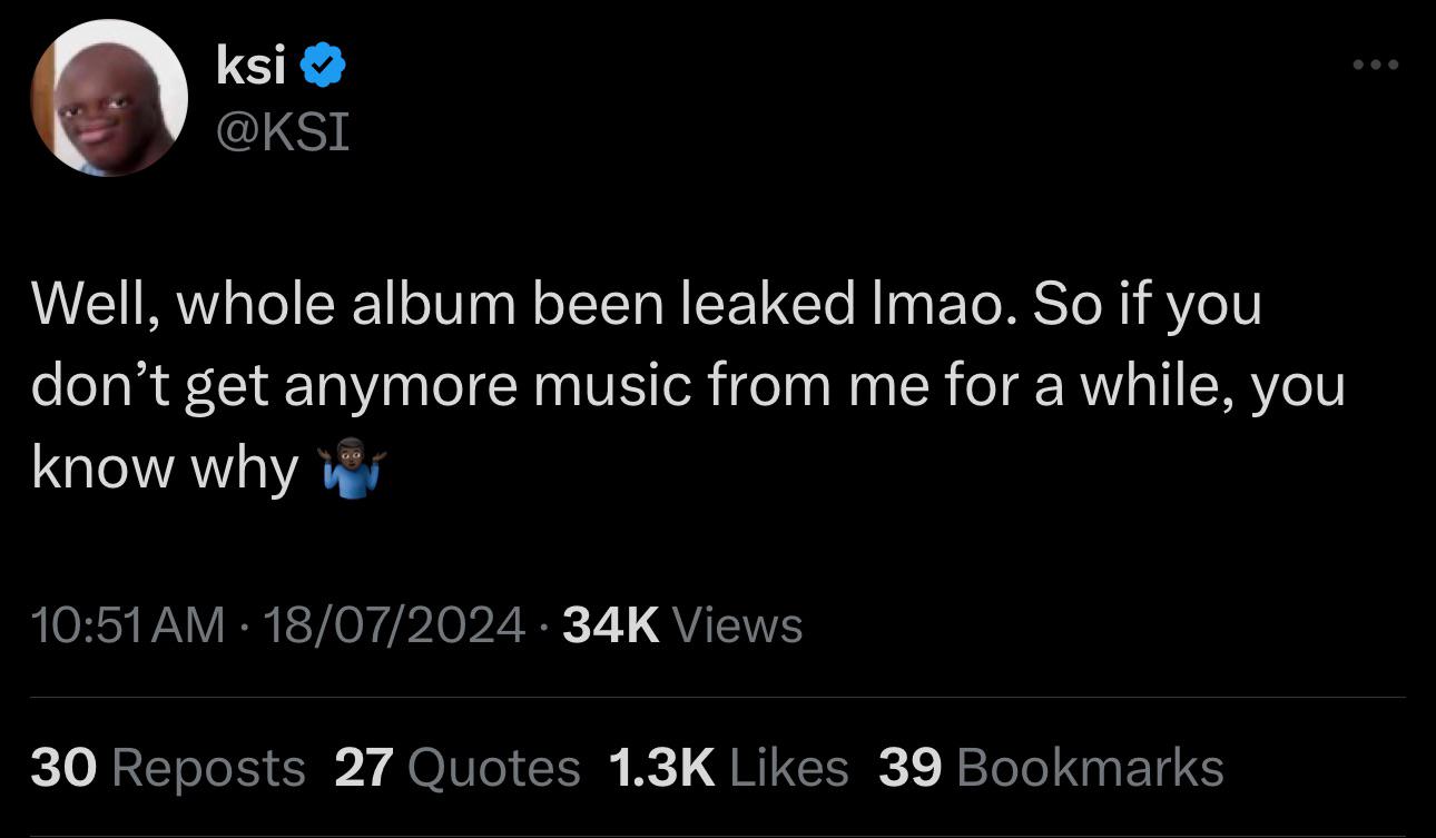 Genius KSI New Album Leak Twitter