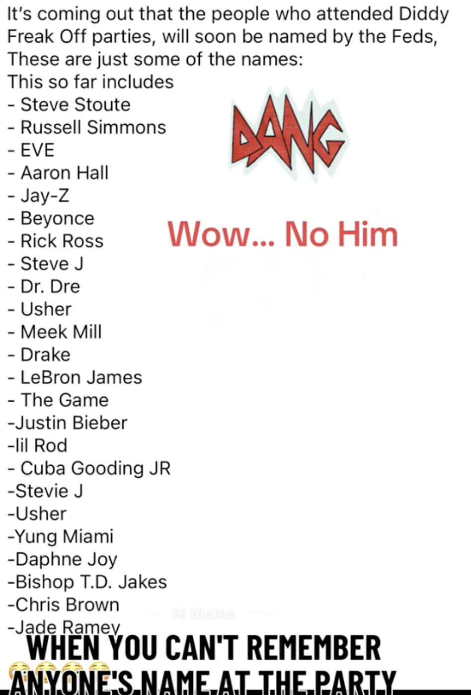 Diddy Party List Celebrities Leaked Names